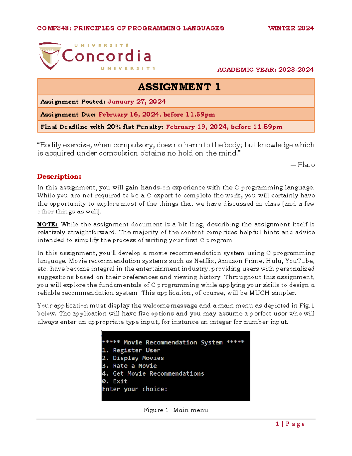 COMP348 W24 Assg1 - first assignemnt - ACADEMIC YEAR: 2023- ASSIGNMENT 1 Assignment Posted ...