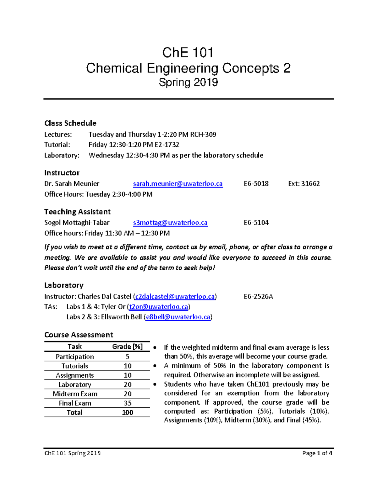 Ch E101 Spring 2019 Syllabus - ChE 101 Chemical Engineering Concepts 2 ...