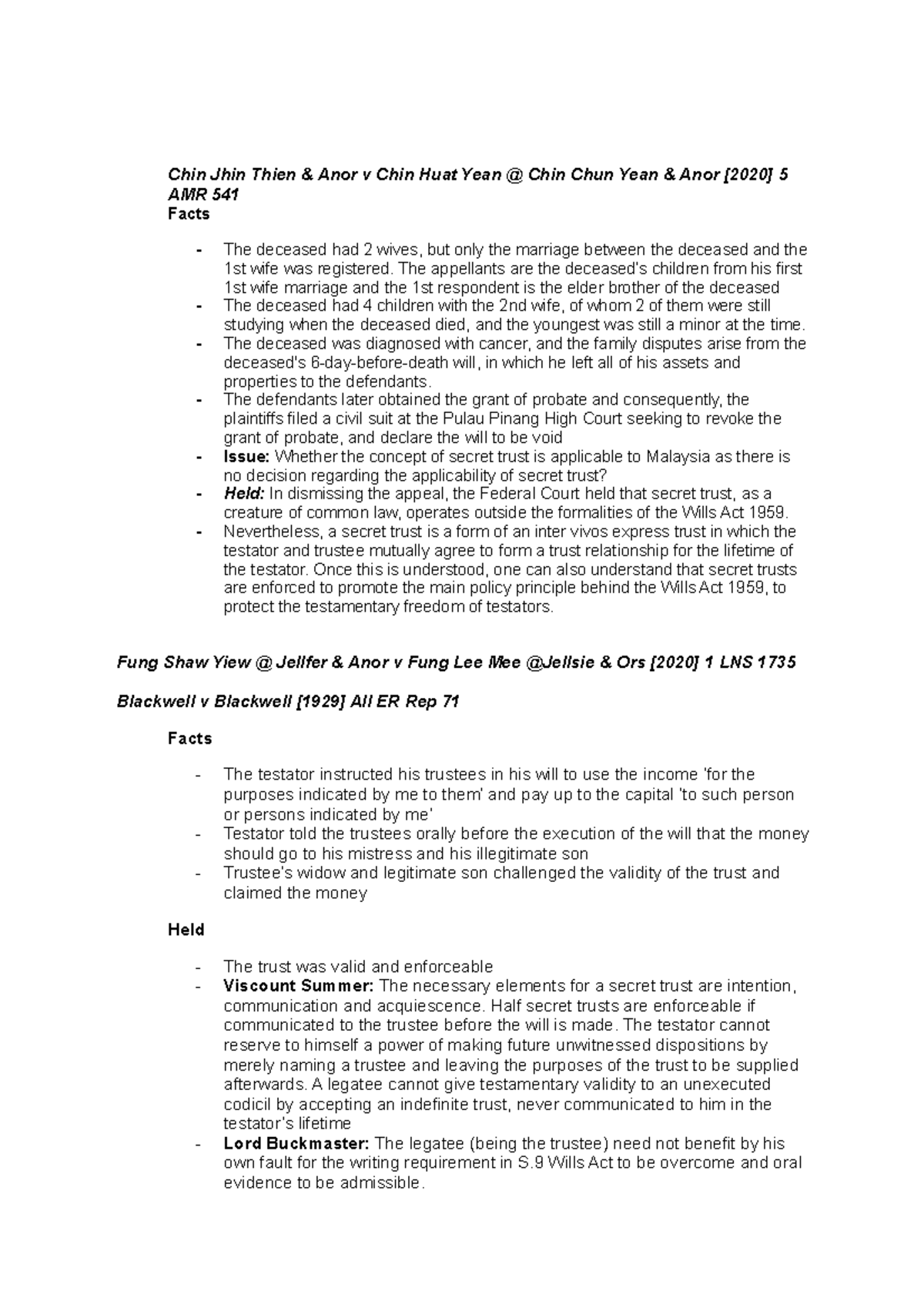 Equity & trust II tutorial 4 - Chin Jhin Thien & Anor v Chin Huat Yean ...