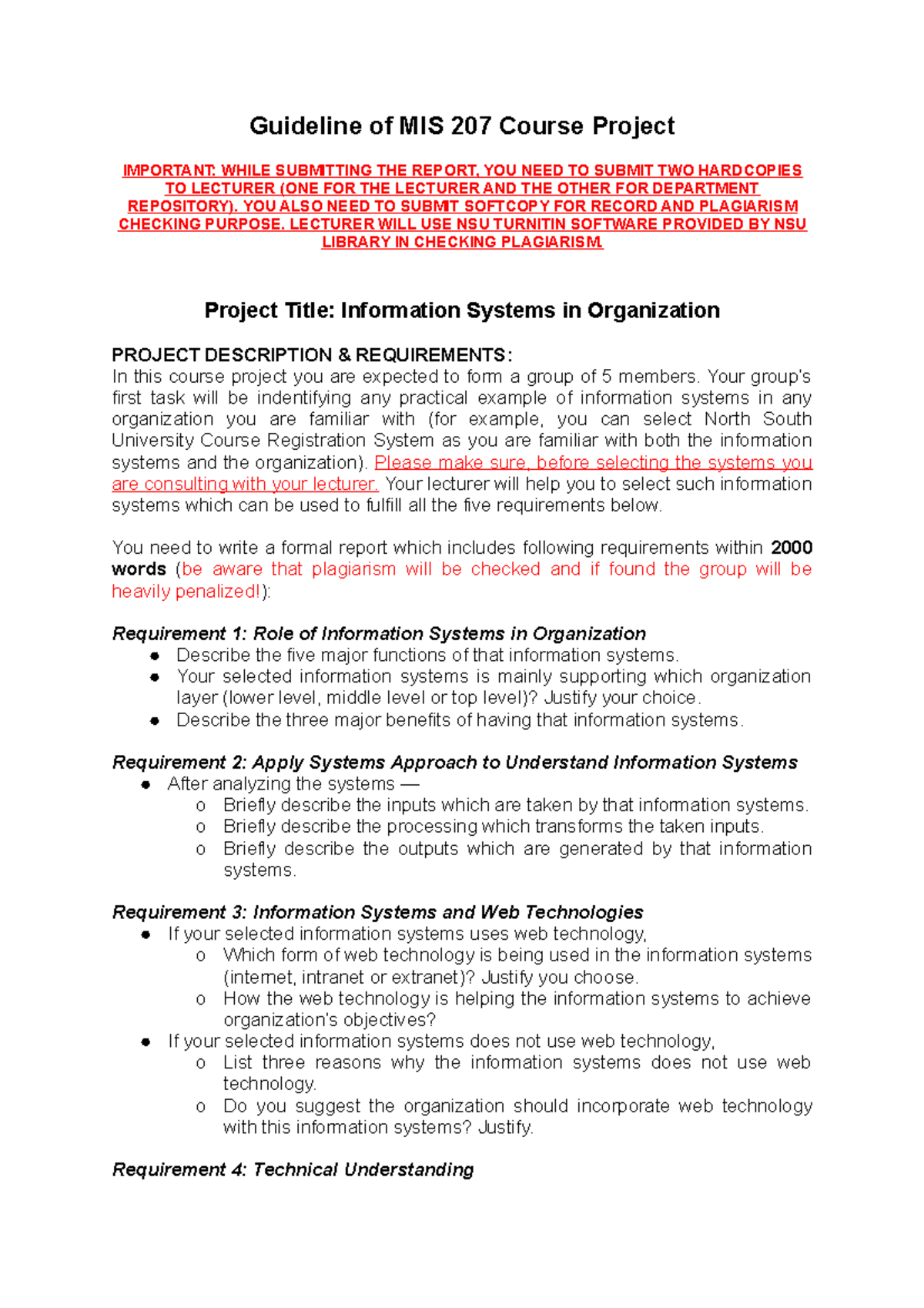 MIS207 Project Outline - Guideline of MIS 207 Course Project IMPORTANT: WHILE SUBMITTING THE ...