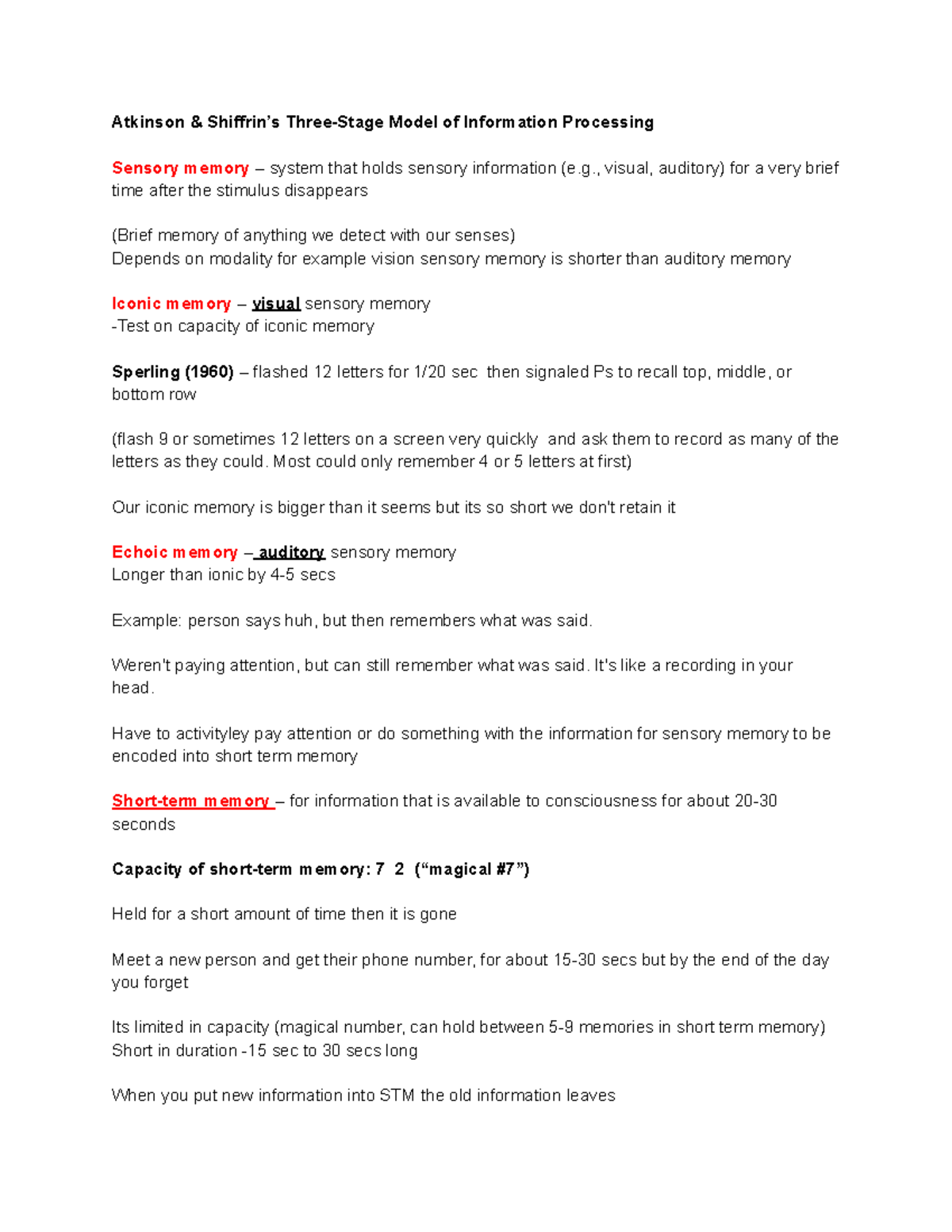 Lecture 12 memory psychology - Atkinson & Shiffrin’s Three-Stage Model ...