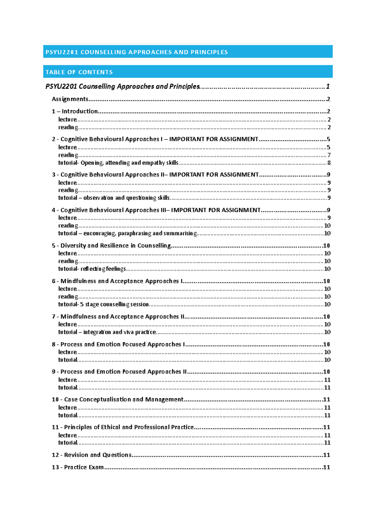 Backup of PSYU2201- lecture notes - PSYU2201 Counselling Approaches and ...