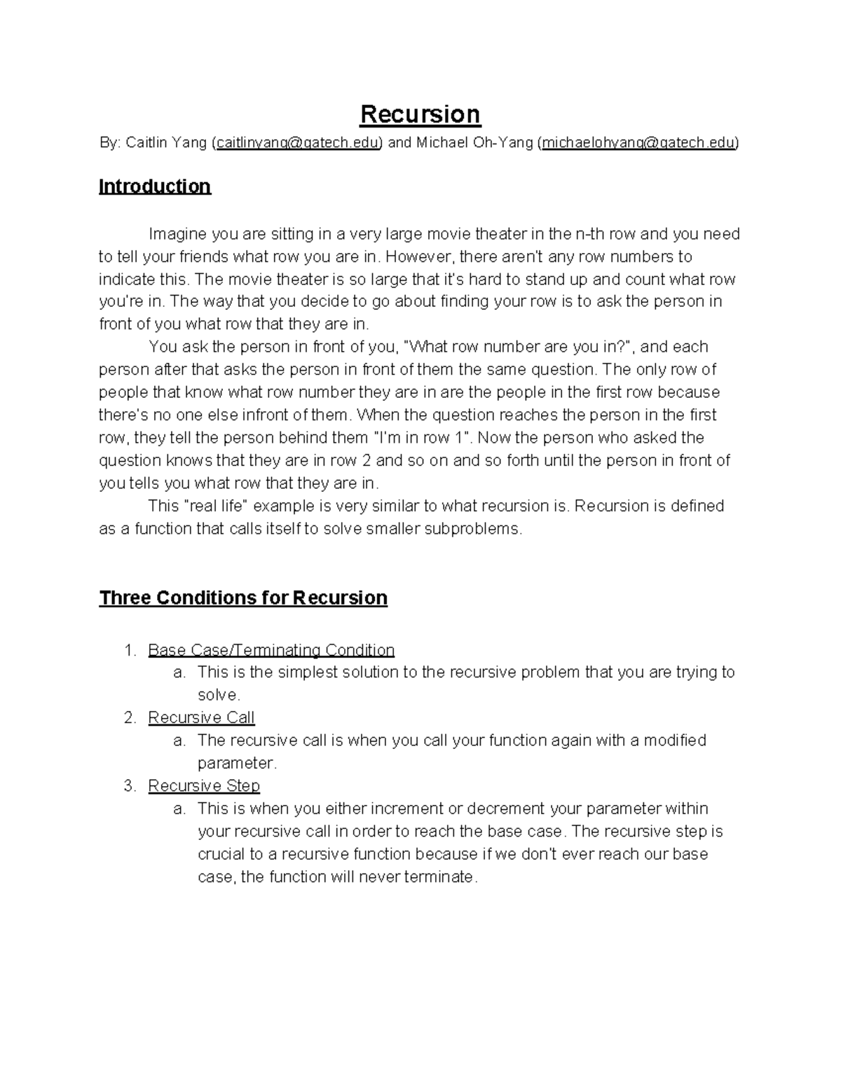 Recursion - Recursion By: Caitlin Yang ( caitlinyang@gatech ) and ...