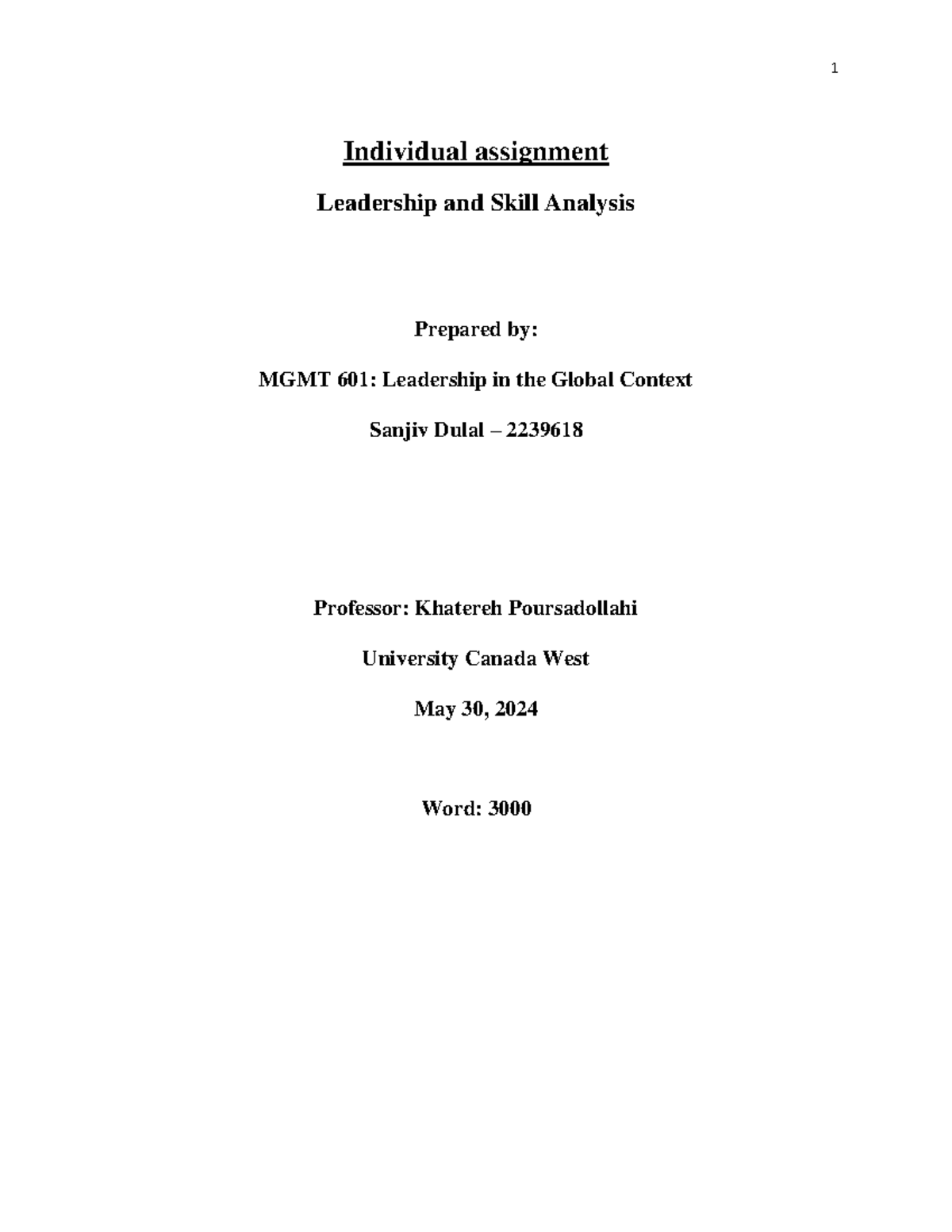Sanjiv Dulal Individual assignment - Individual assignment Leadership ...