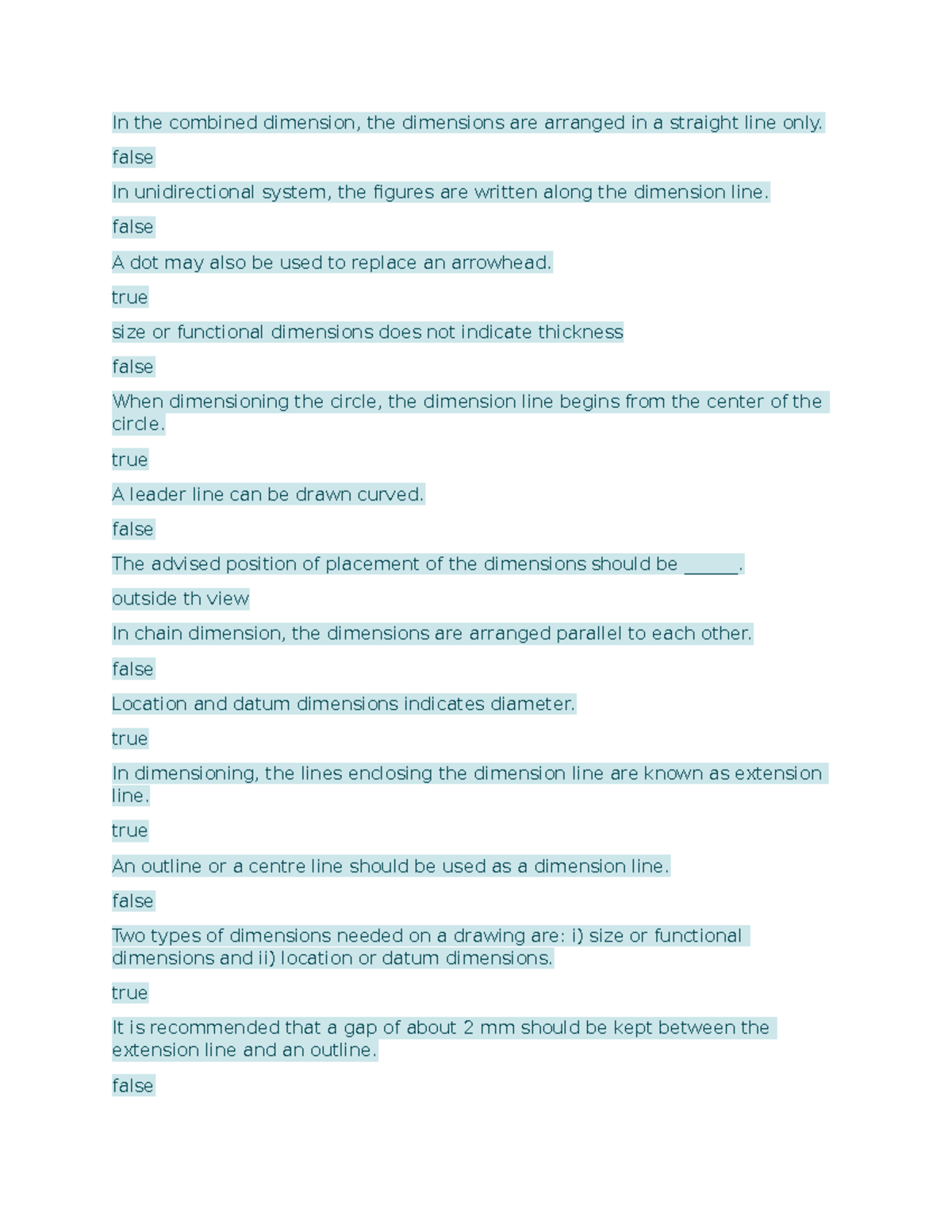 CAD - answer keys - In the combined dimension, the dimensions are ...