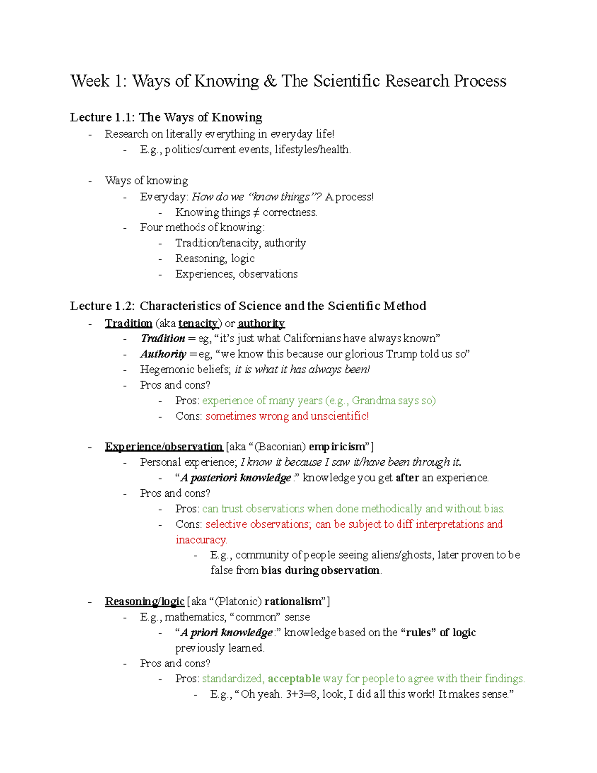 COMM 88 Mass Study Guide - Week 1: Ways of Knowing & The Scientific ...