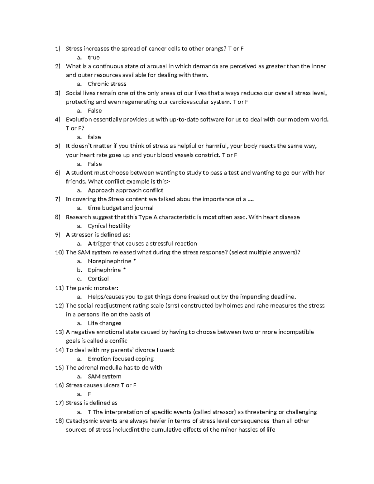 Stress quiz and answers - Stress increases the spread of cancer cells ...