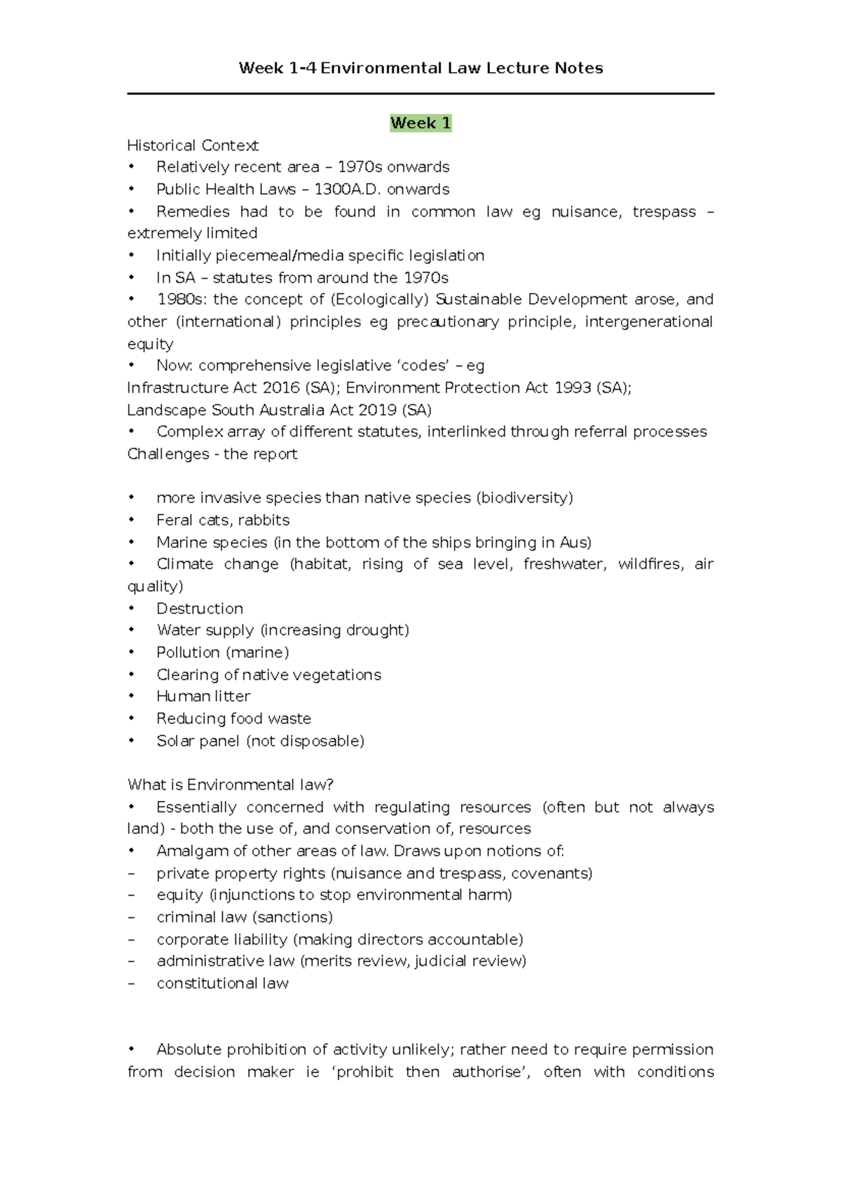 2022 Enviornmental Lecture Notes (week 1-4) - Week 1 Historical Context ...