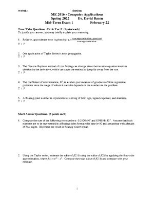 ME2016 Final Exam Fall 05 - ME 2016 Section B Fall Semester 2005 ...