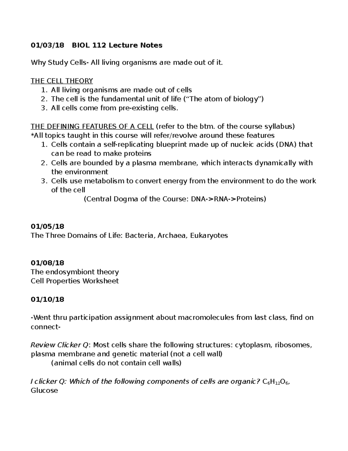 BIOL 112 Lecture Notes - 01/03/18 BIOL 112 Lecture Notes Why Study ...