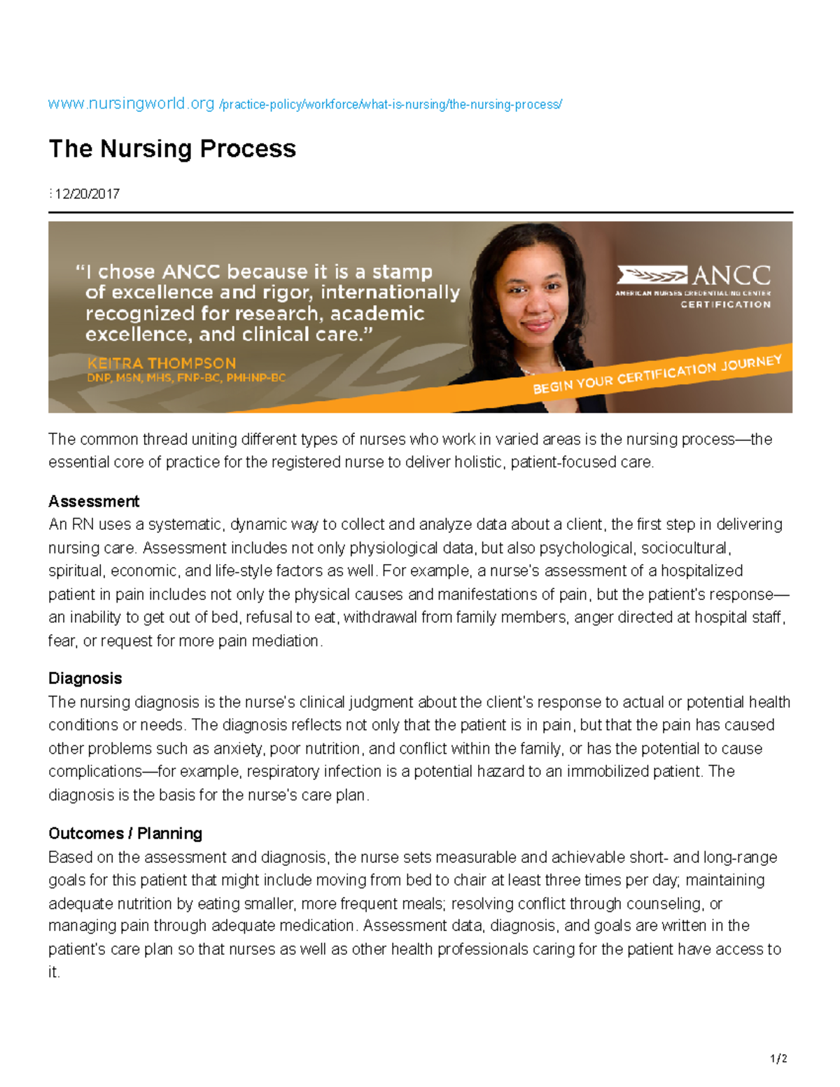 Nursingworld.org-The Nursing Process - 1/ nursingworld - Studocu