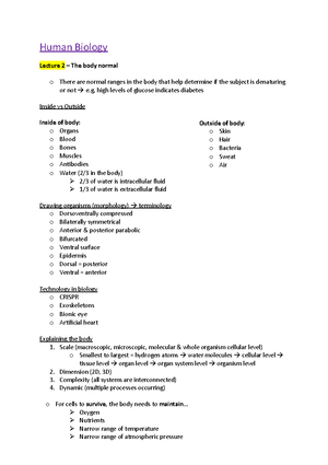 Human Biology Notes - HUMAN BIOLOGY Human Organisms consist of around ...