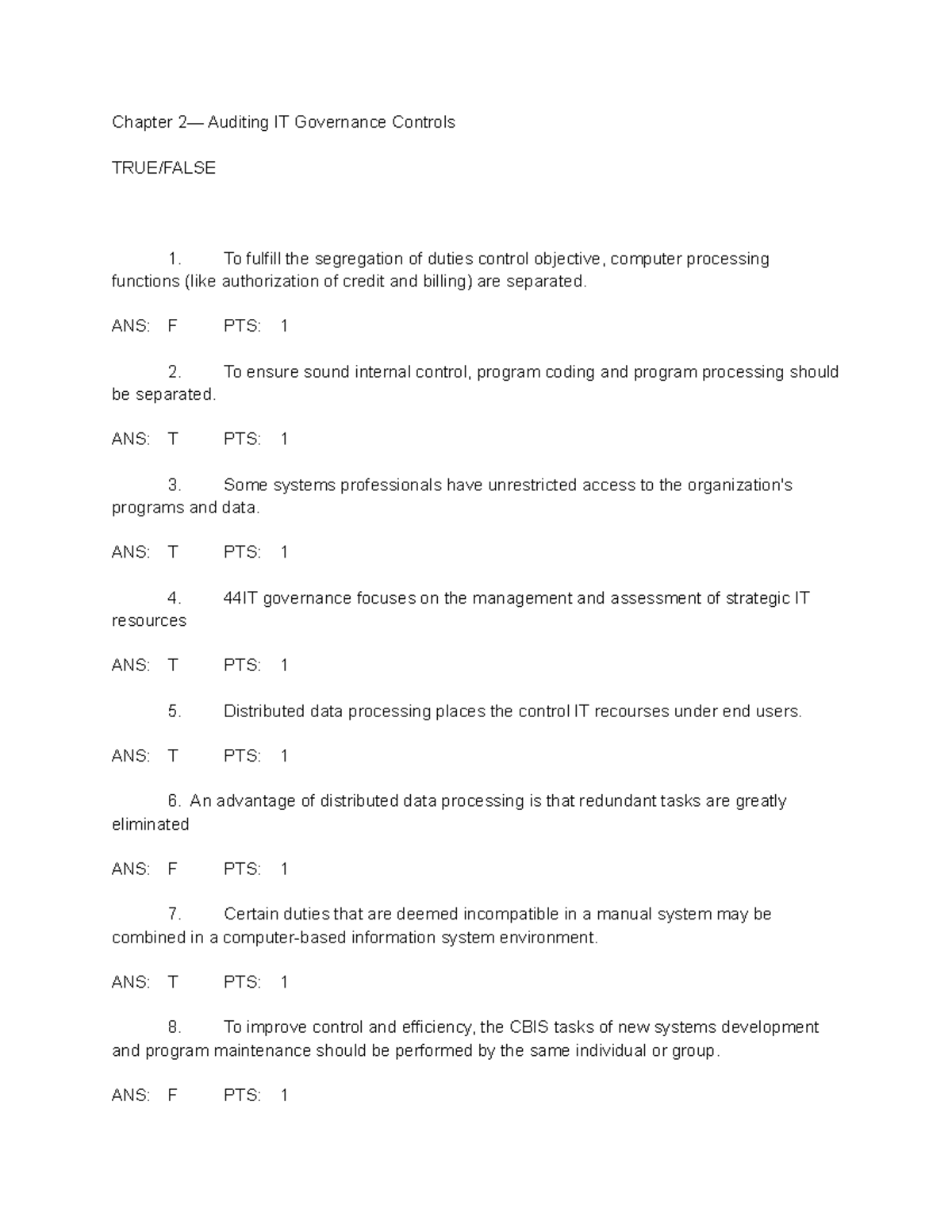 Auditing IT Governance Controls review Materials-1 - Chapter 2 ...