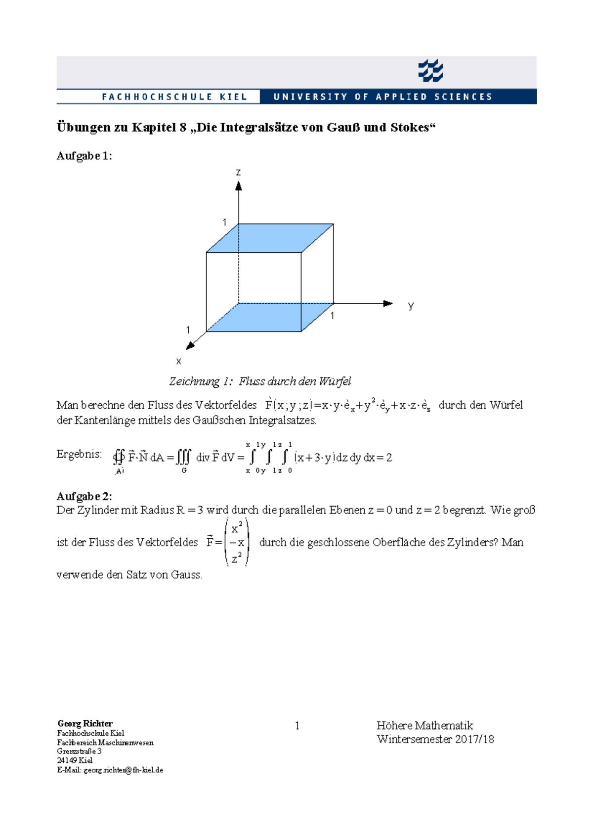 Ueb08 Aufg Integral Gauss Stokes - Übungen zu Kapitel 8 „Die ...
