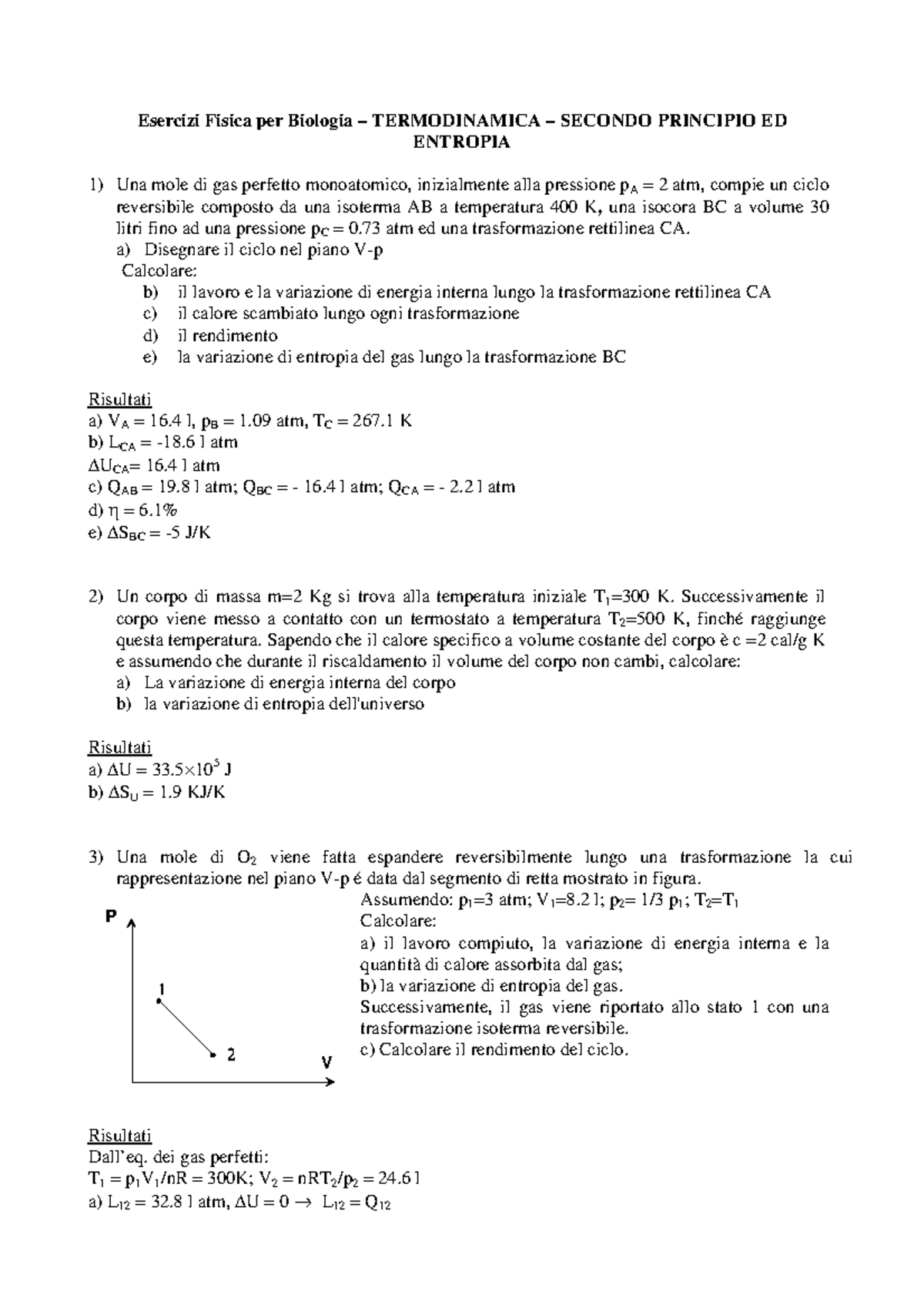 13 Esercizi di Termodinamica 2 parte - P 1111 2222 V Esercizi Fisica ...