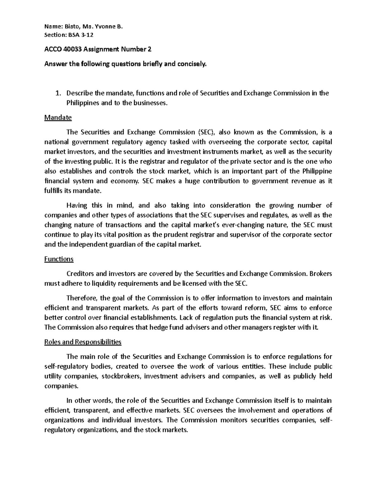 Operations Auditing - Section: BSA 3- ACCO 40033 Assignment Number 2 ...
