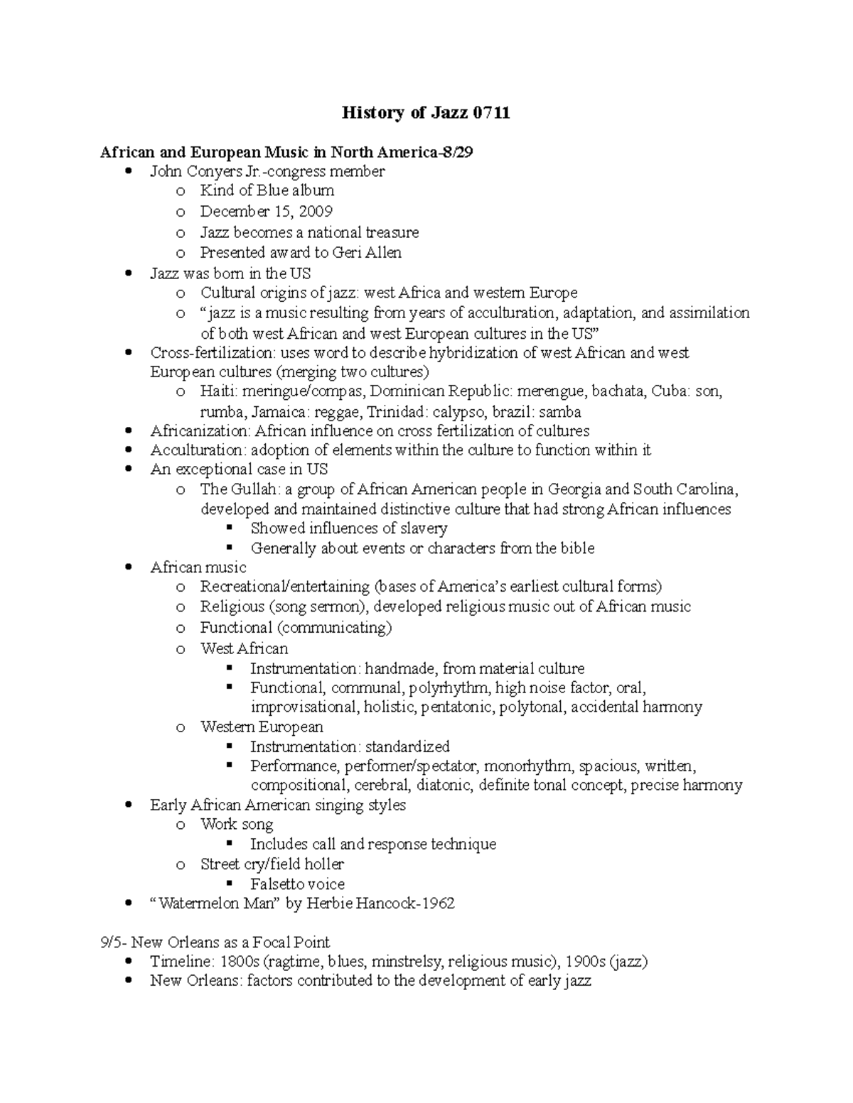 History of Jazz 0711-Notes - History of Jazz 0711 African and European ...