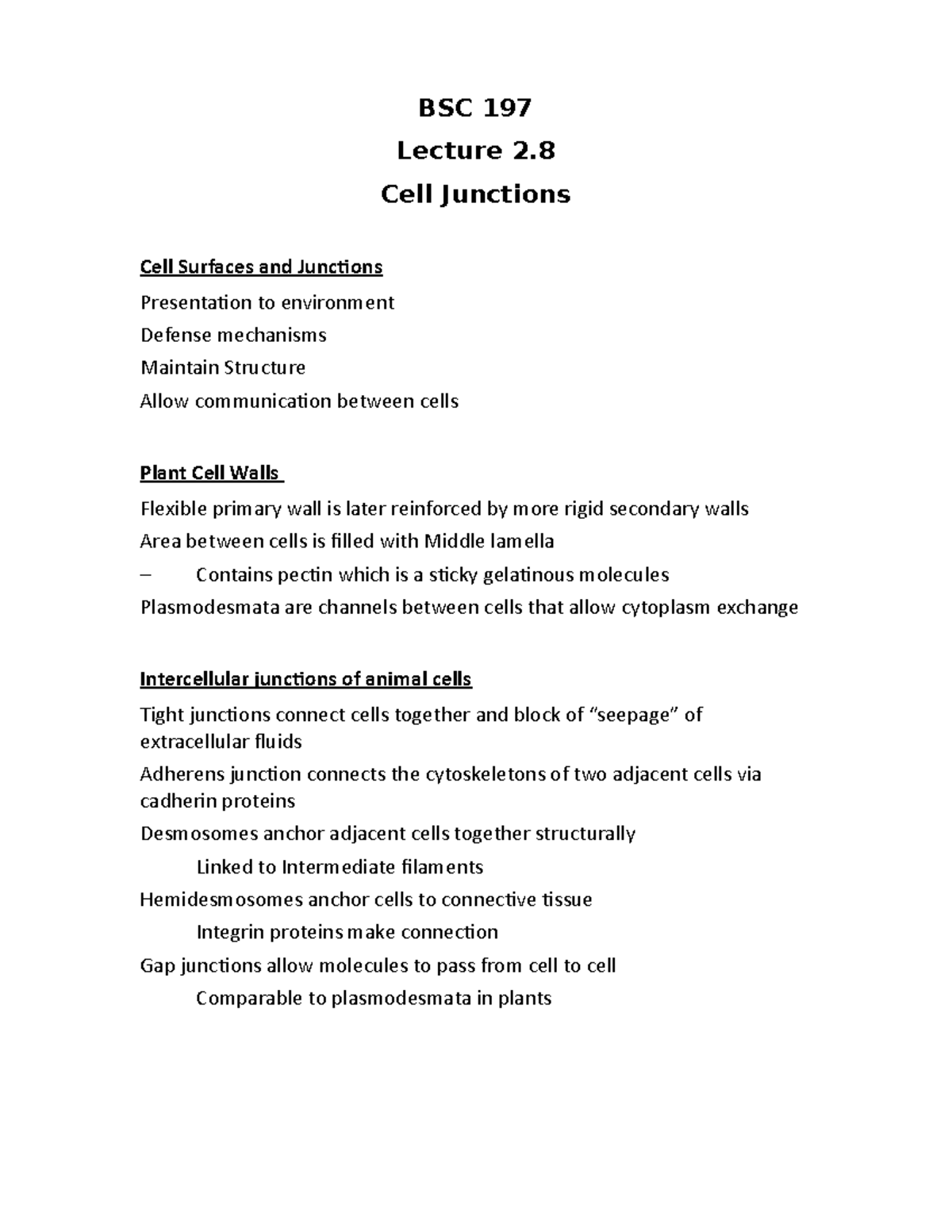 2.8 Cell junctions - Lecture notes for BSC 197 with Wade Nichols - BSC ...