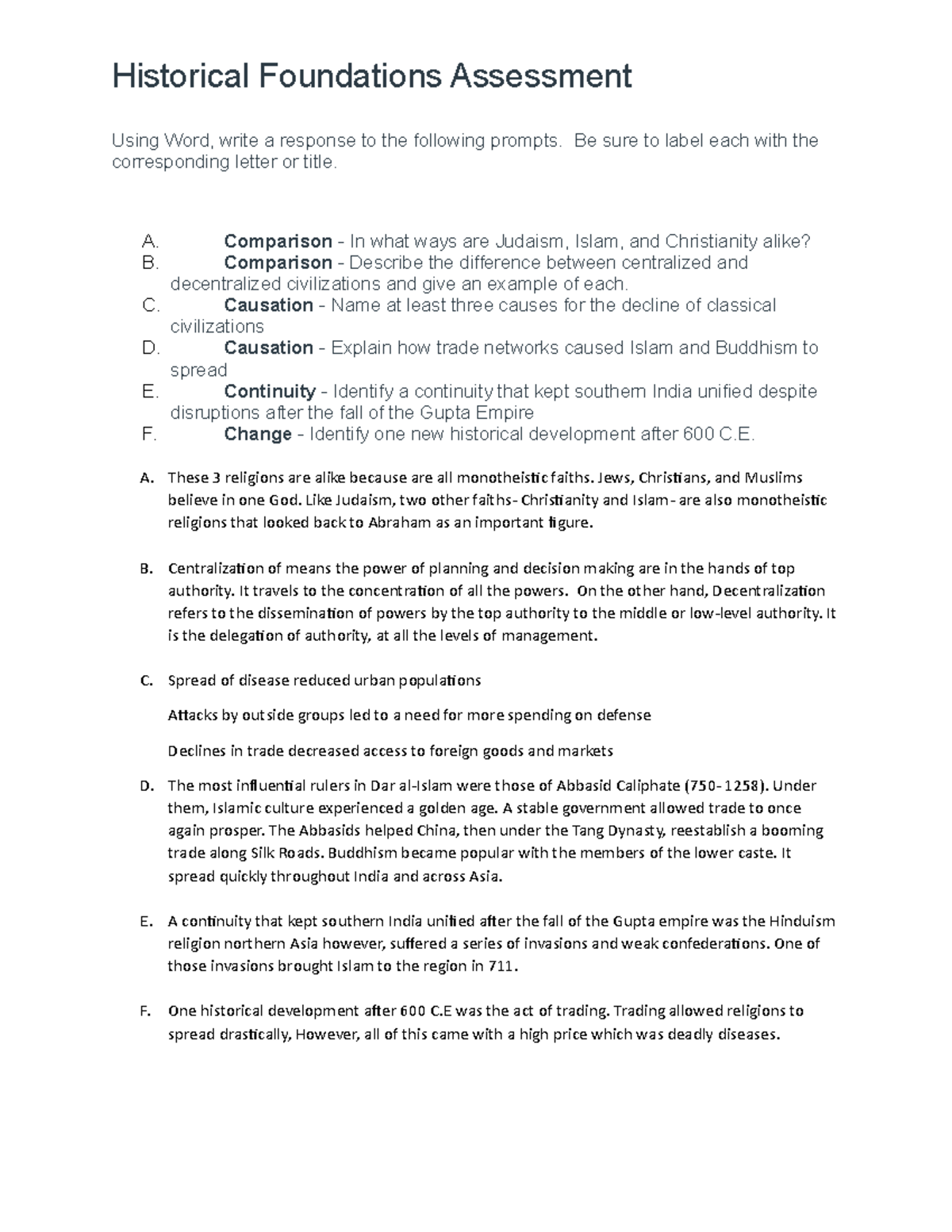 Ap world Historical Foundations Assessment - Historical Foundations ...