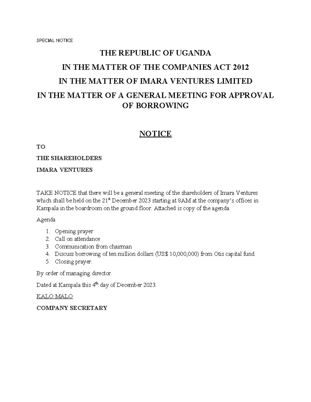 Special Notice - Looking for templates for guidance - SPECIAL NOTICE ...