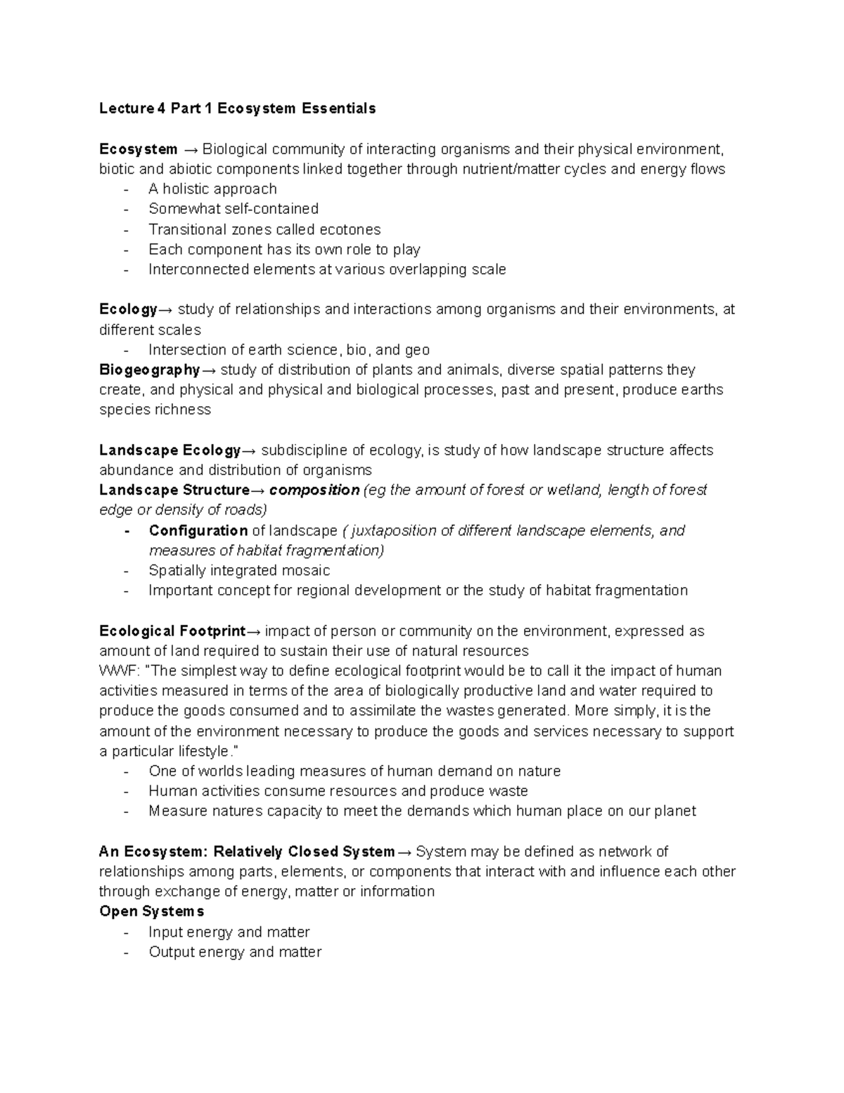 GEO110 Lecture 4 Part 1&2 - Lecture 4 Part 1 Ecosystem Essentials ...