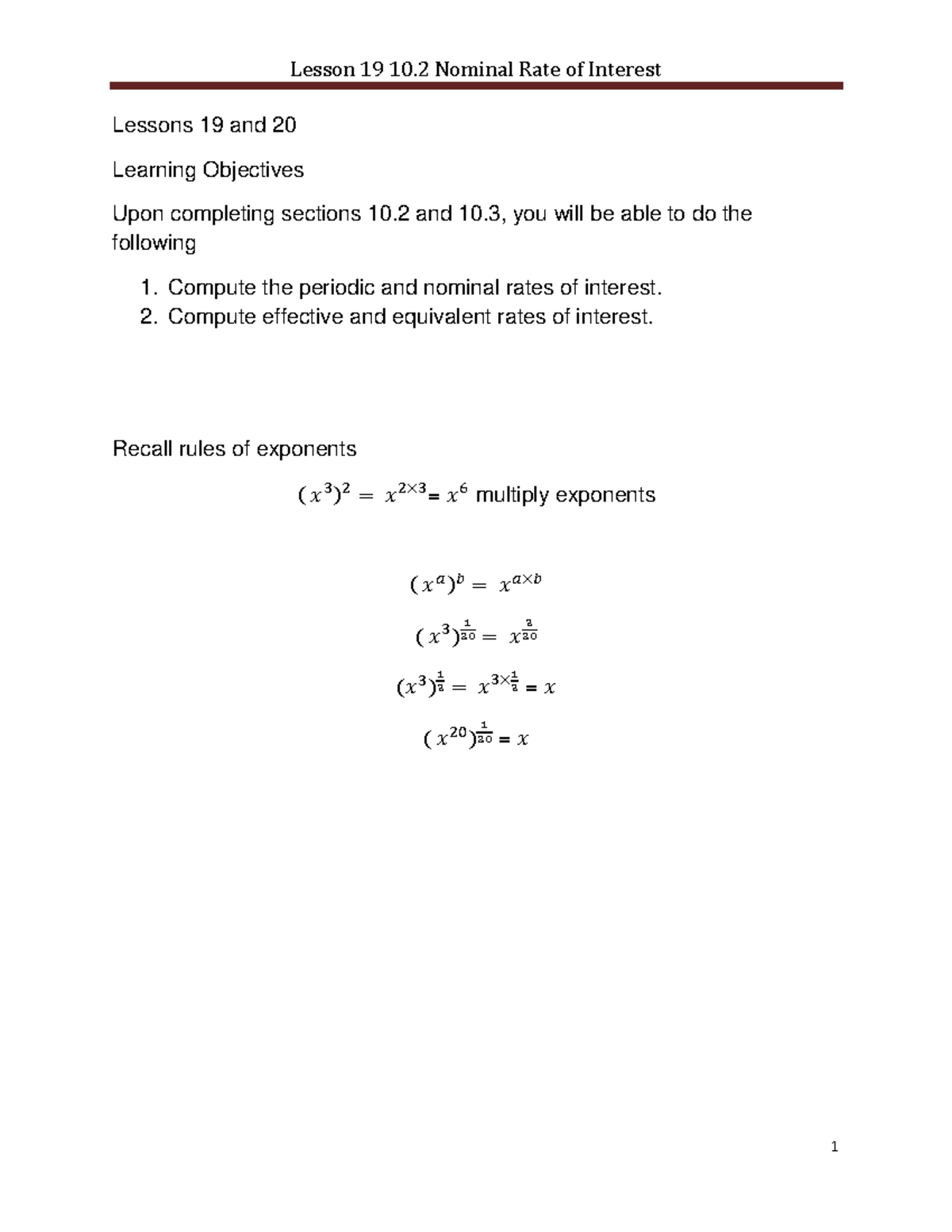 Lesson 19 10.2 Nominal Rate of Interest - MATH-119 - Centennial College - Studocu