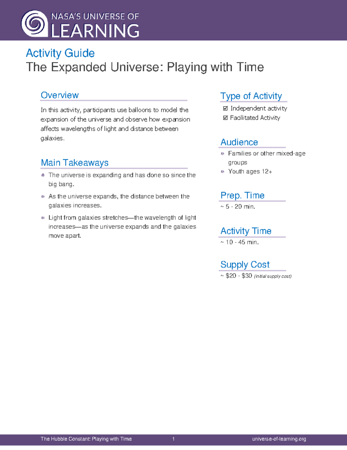 Girls Steam Expanded Universe Activity Guide - Overview In this activity, participants use ...