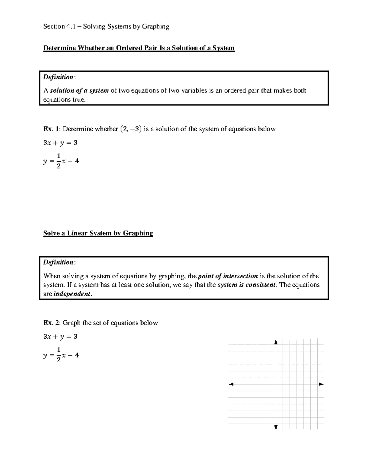 Section 4 1 Solving System Of Equations By Graphing Section 4