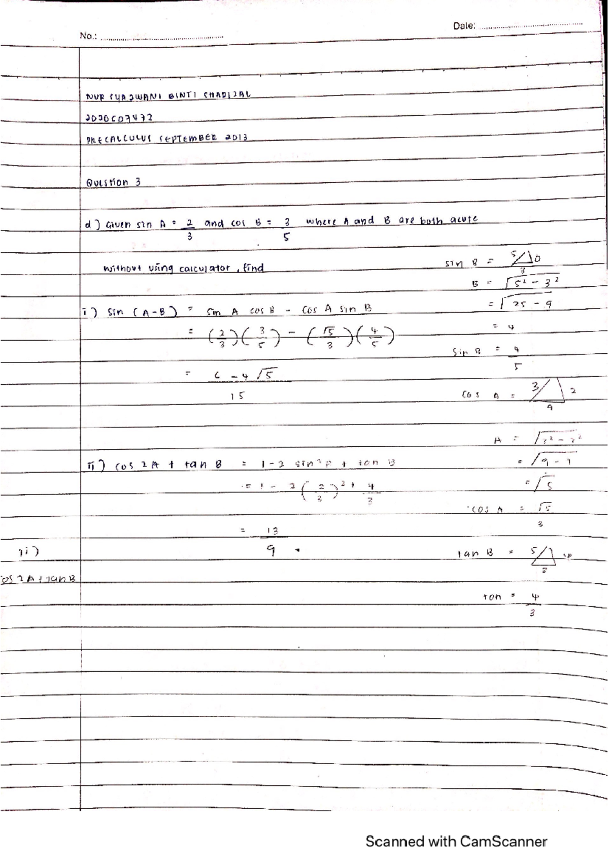 Precal SEPT2013 - Tutorial - Pre Calculus - Studocu