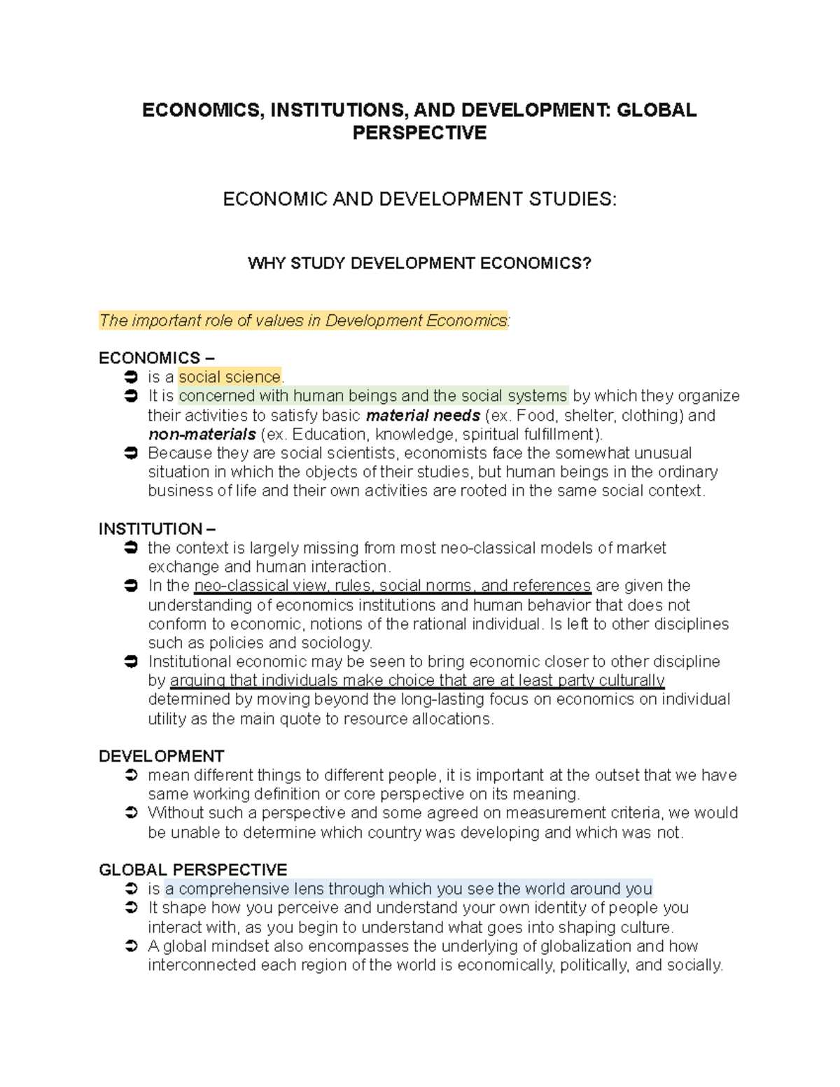 Economics, Institutions, AND Development Global Perspective - ECONOMICS ...