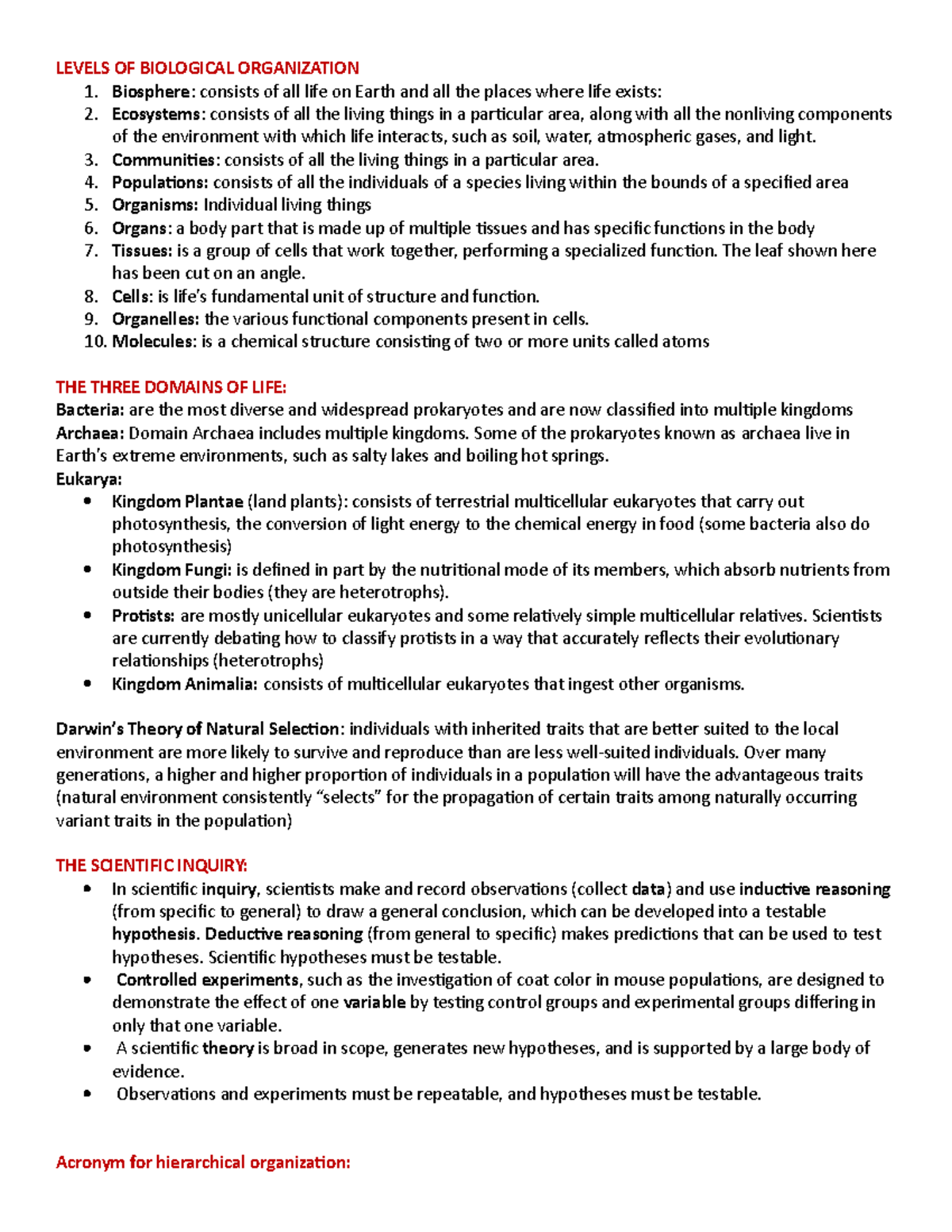 Chapter 1 - Introduction, Evolution and the Foundations of Biology ...