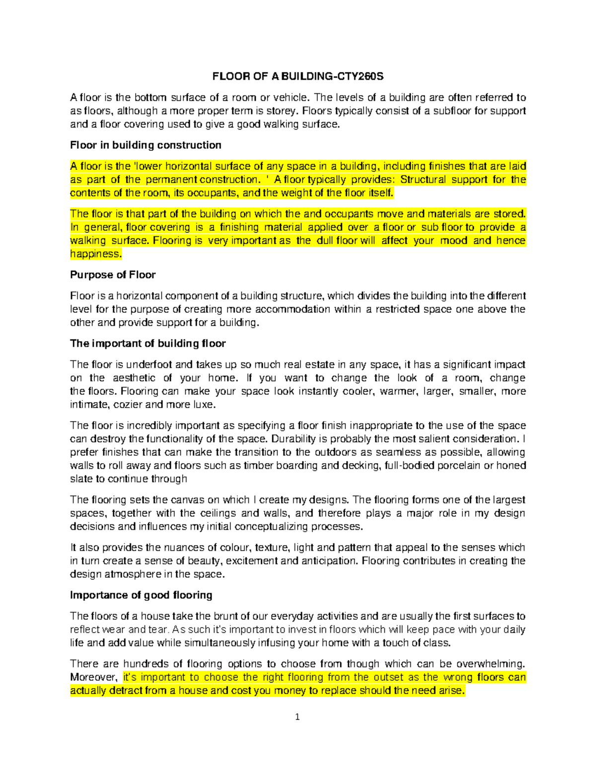 Floor OF A Building-CTY260S notes - FLOOR OF A BUILDING-CTY260S A floor ...