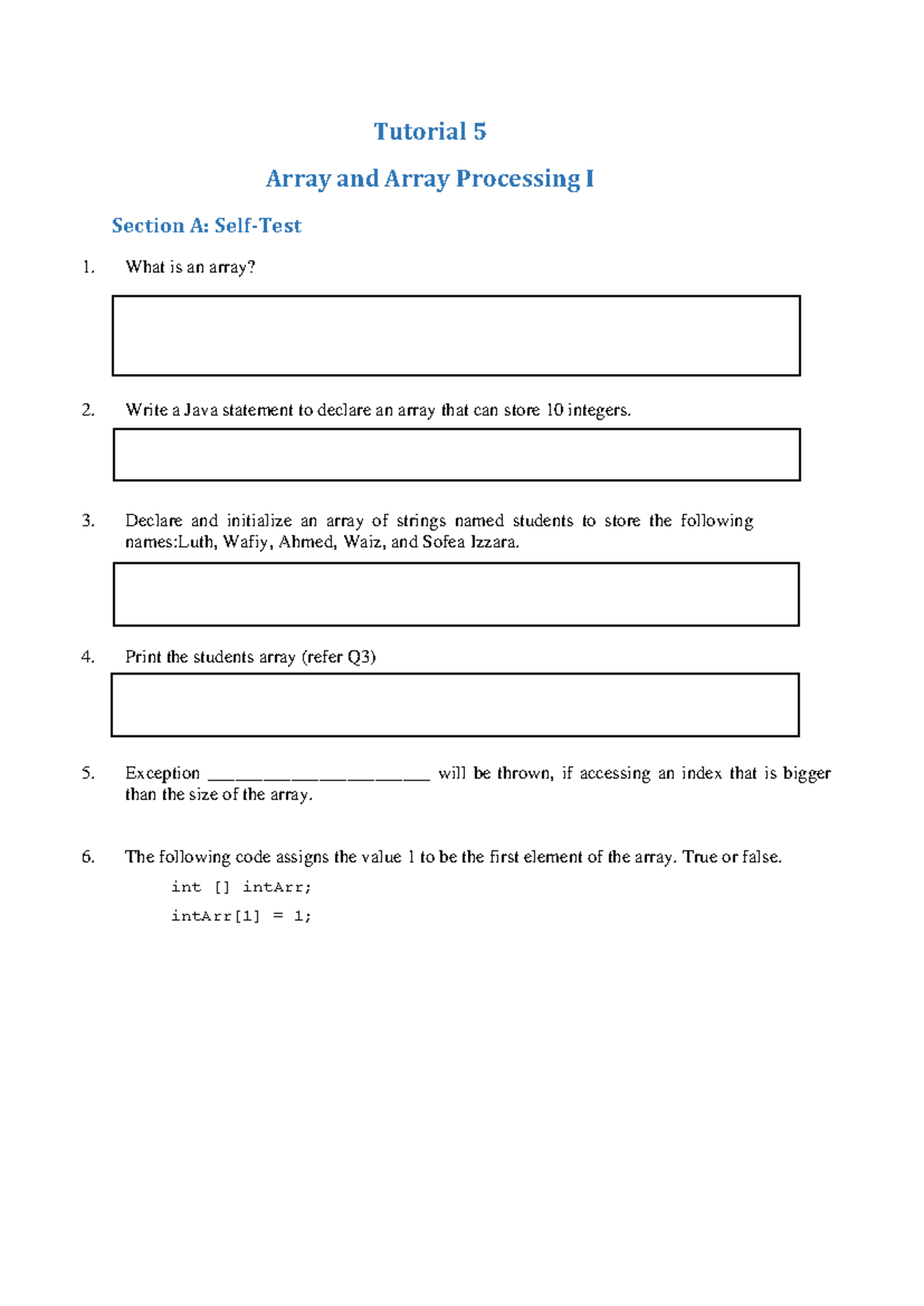 2022 Tutorial 5 - Student - Tutorial 5 Array and Array Processing I ...