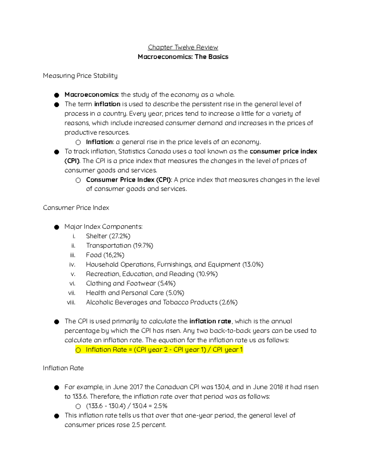 Chapter Twelve Review - Lecture notes 12 - Chapter Twelve Review ...