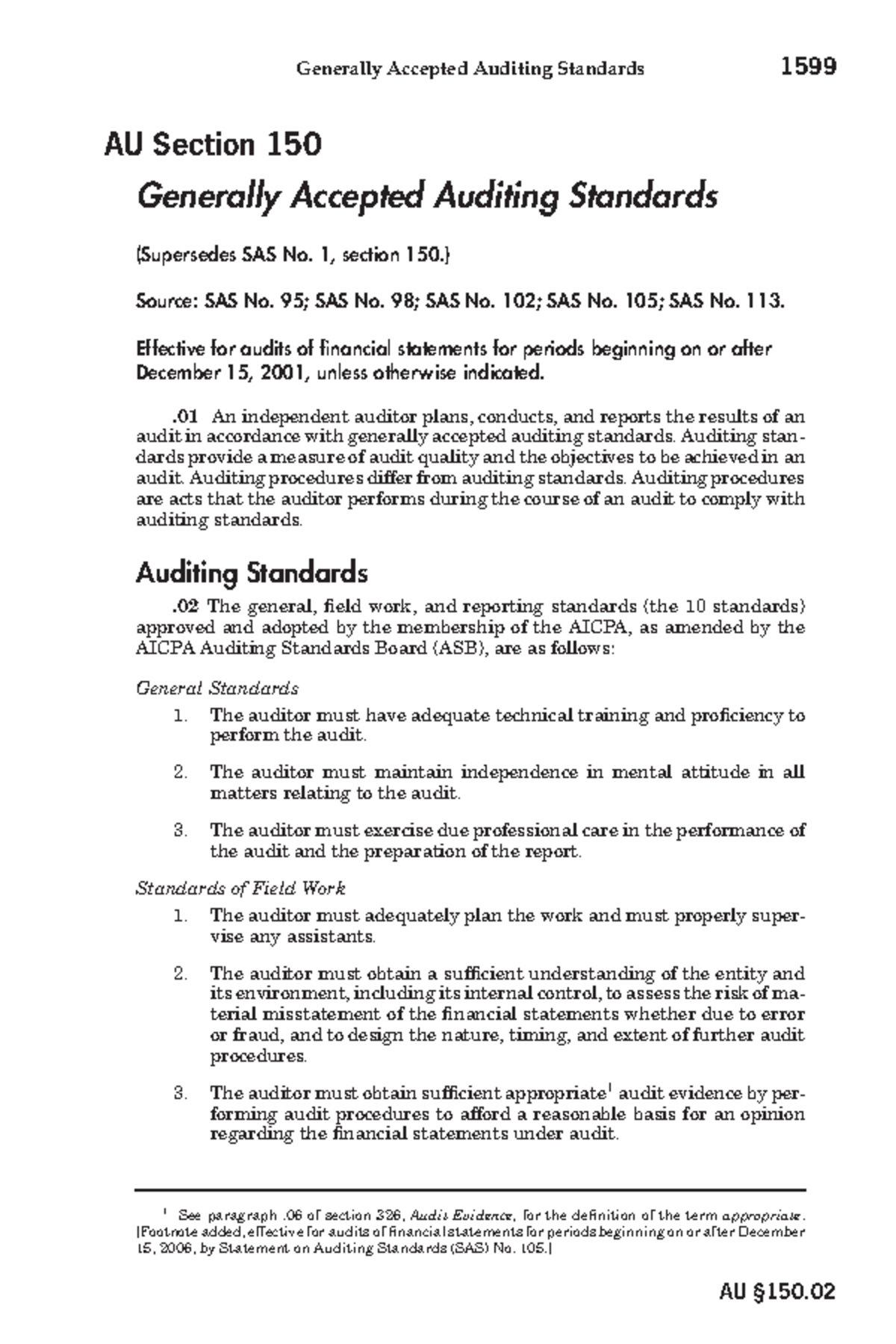 GAAS - Auditing - Generally Accepted Auditing Standards 1599 AU Section ...