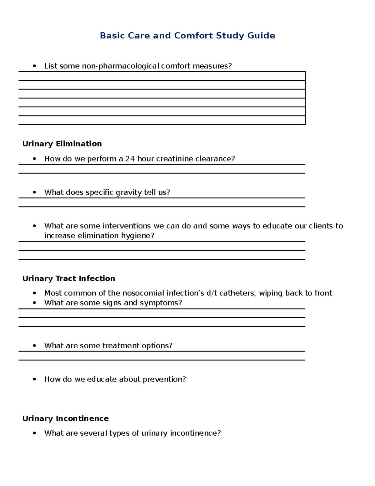 CMS Study Guide - Basic Care and Comfort Study Guide List some non ...