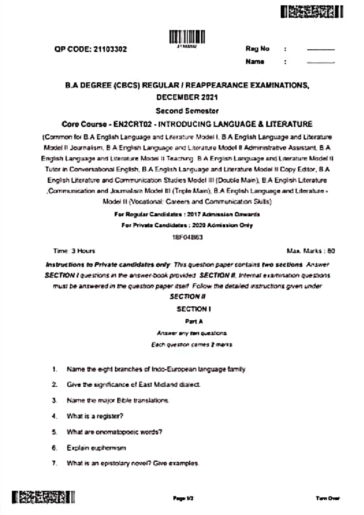 Doc Scanner Jul 7, 2024 12-22 PM - QP CODE: 21103302 Reg No : Name : B DEGREE (CBCS) REGULAR ...