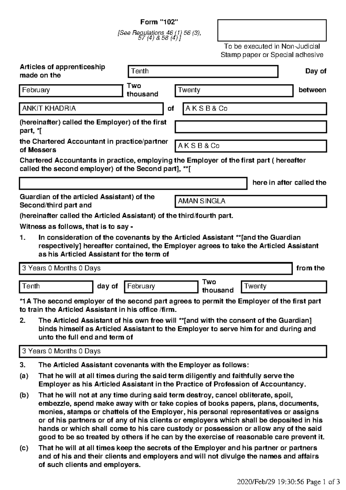 Form102 - Form "102" To be executed in Non-Judicial Stamp paper or ...
