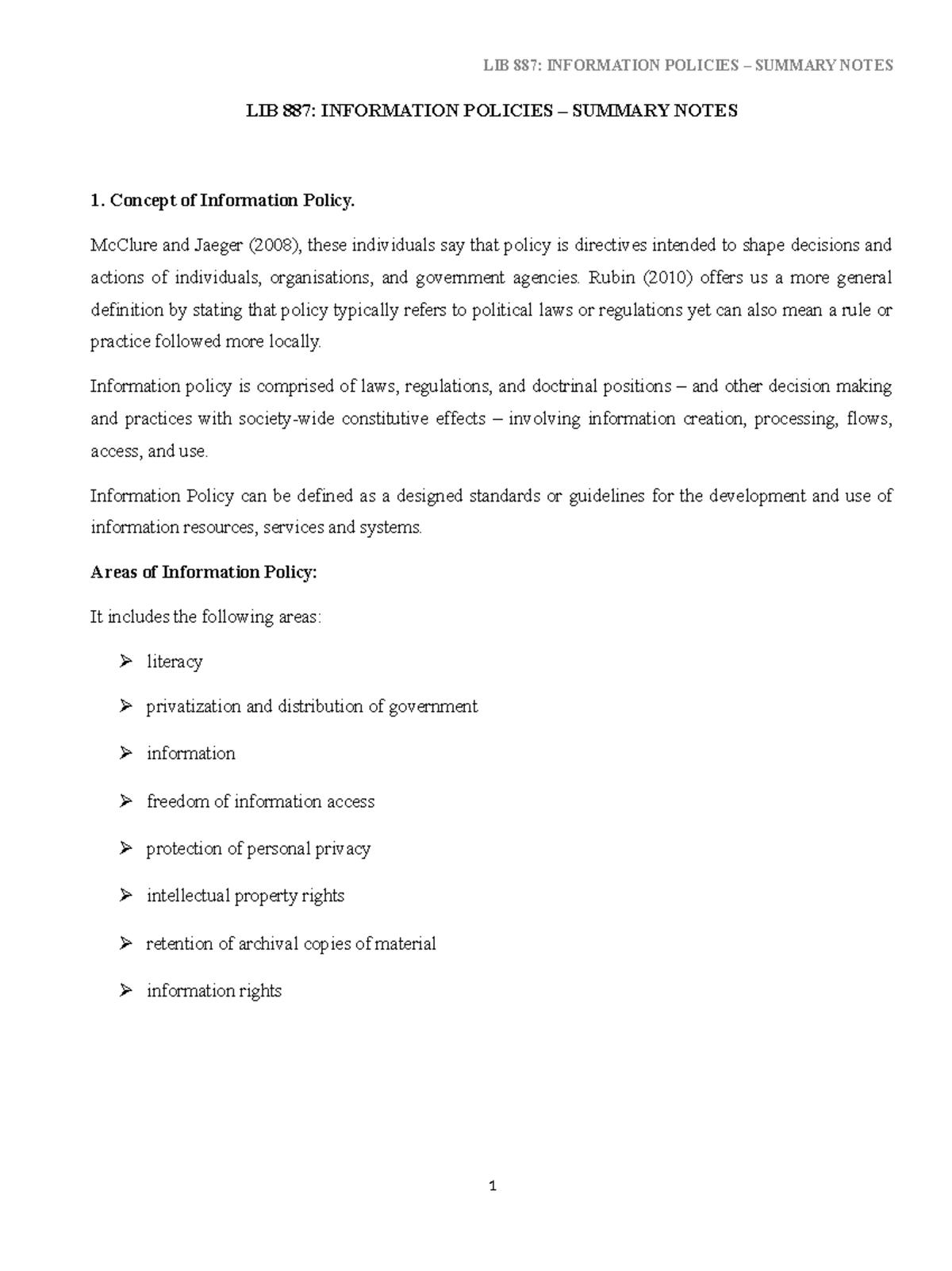 Information Policies - abc - LIB 887: INFORMATION POLICIES – SUMMARY ...