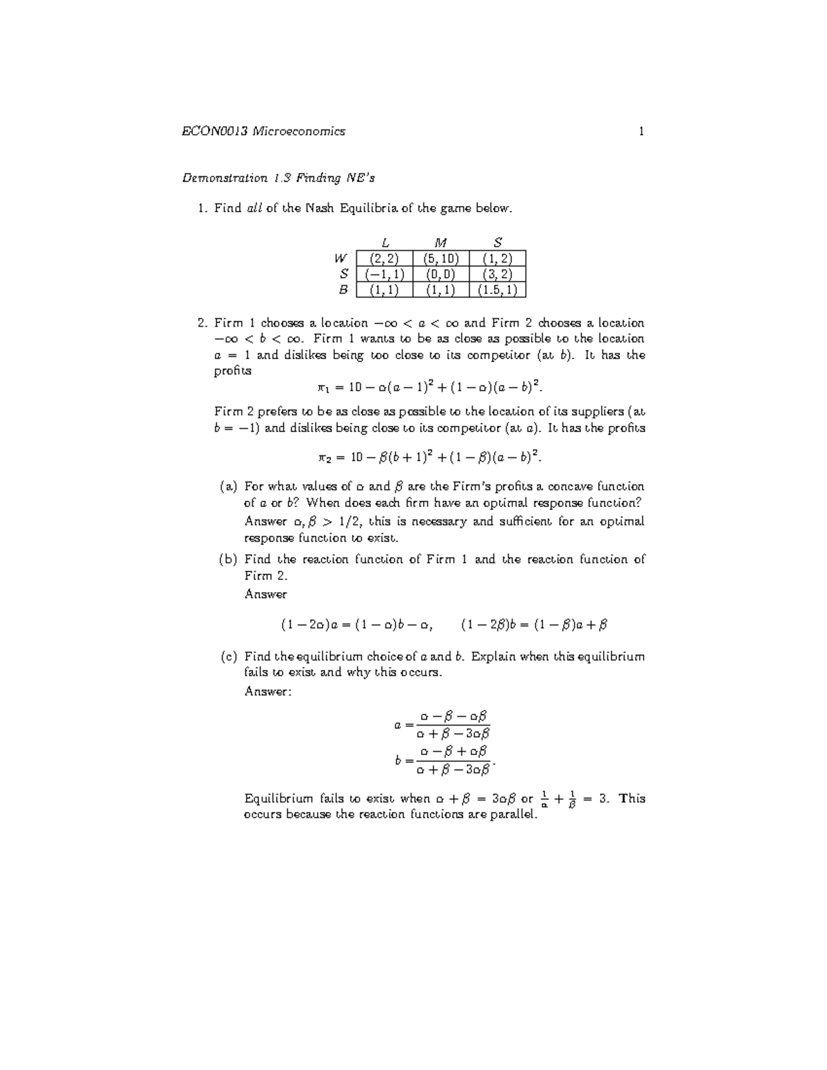 Demo1.3 microeconomics - ECON0013 Microeconomics 1 Demonstration 1 ...