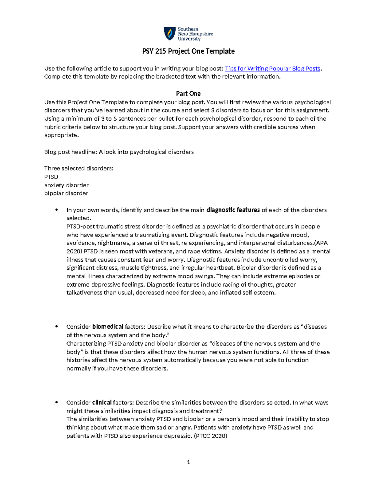 PSY 215 Project One Template - PSY 215 Project One Template Use the ...