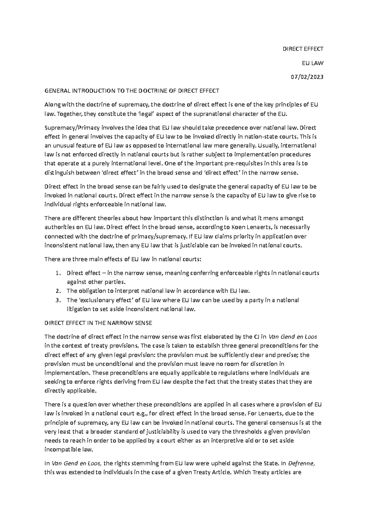 Direct Effect Lecture Notes Direct Effect Eu Law 07 02 General Introduction To The Doctrine