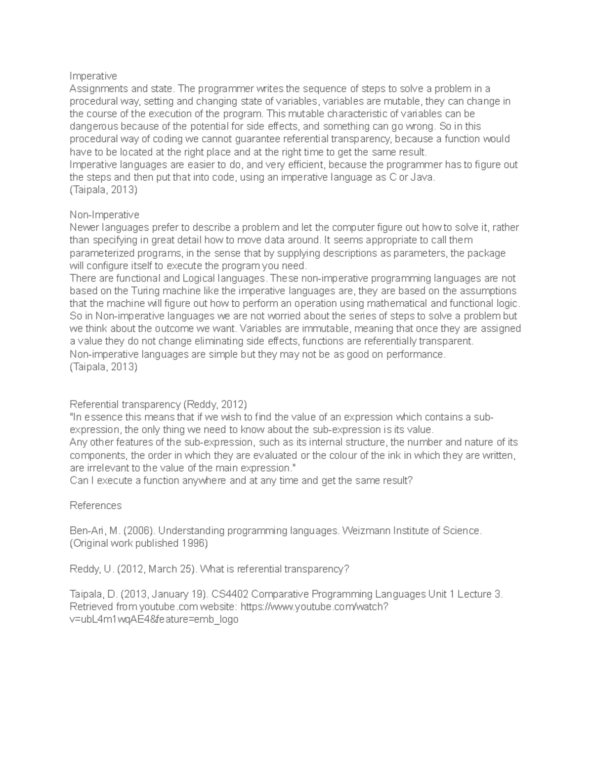 Imperative - Forum Assignment - Imperative Assignments and state. The ...