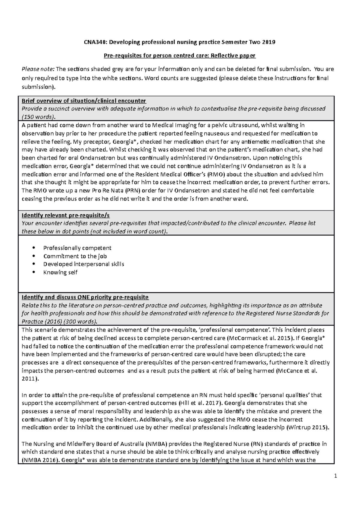 Reflection CNA340 - CNA340: Developing professional nursing practice ...