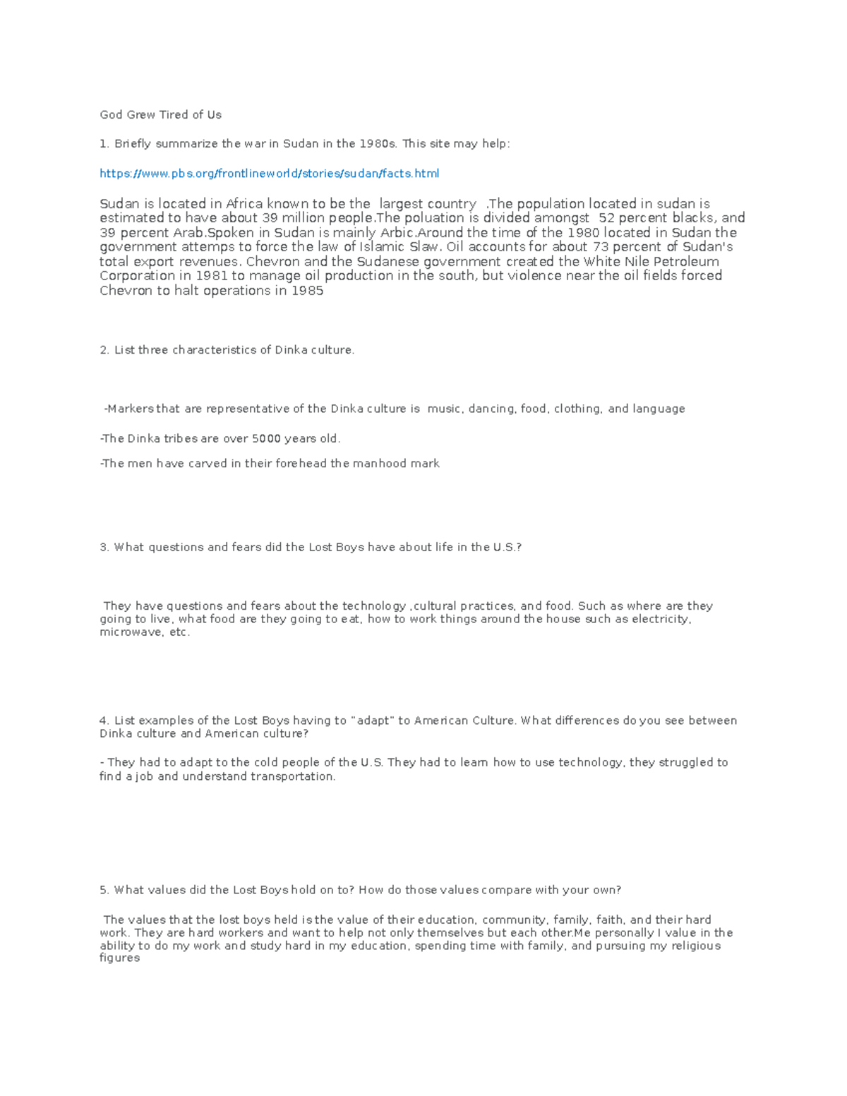 Document 1 - vjhbk - God Grew Tired of Us Briefly summarize the war in ...