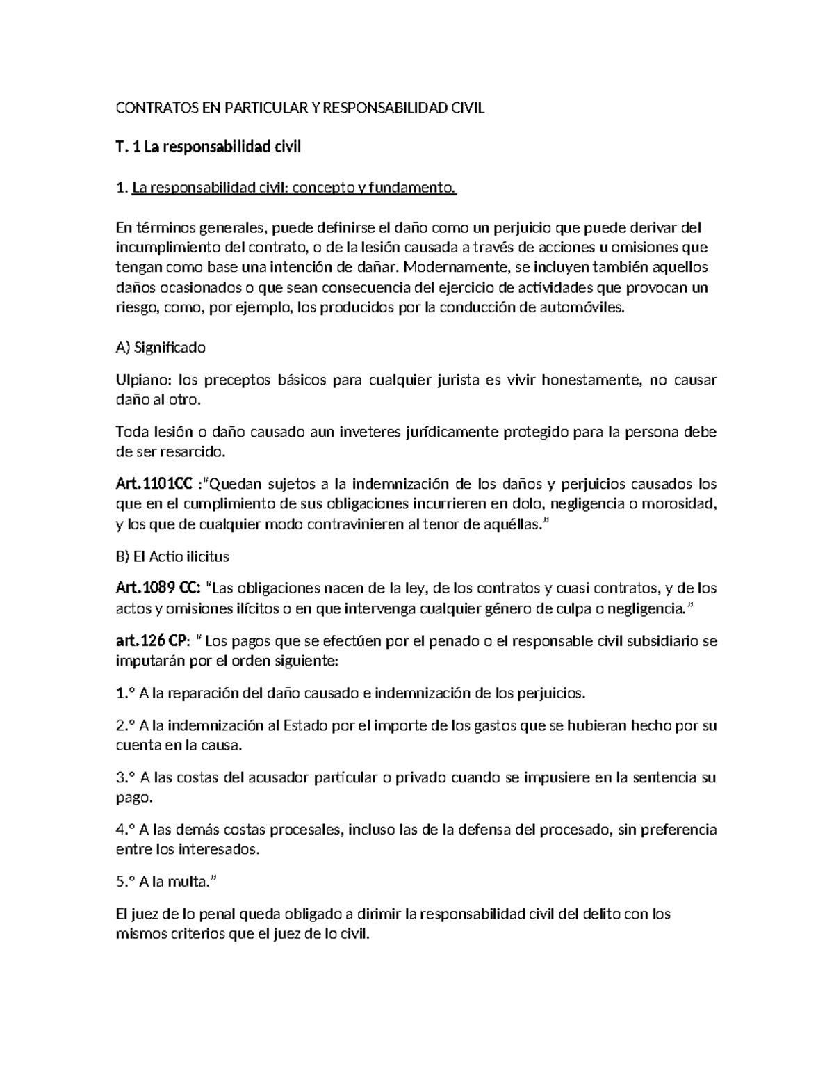 Apuntes Definitivos - CONTRATOS EN PARTICULAR Y RESPONSABILIDAD CIVIL T ...
