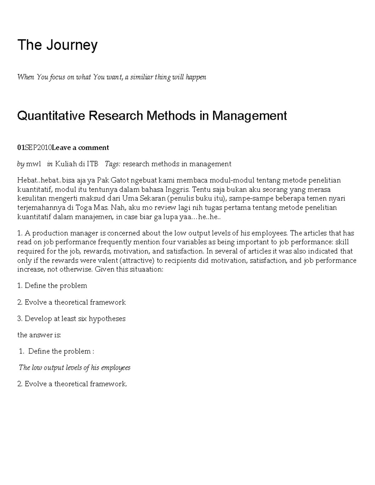 Quantitative Research Methods in Management The Journey - The Journey ...