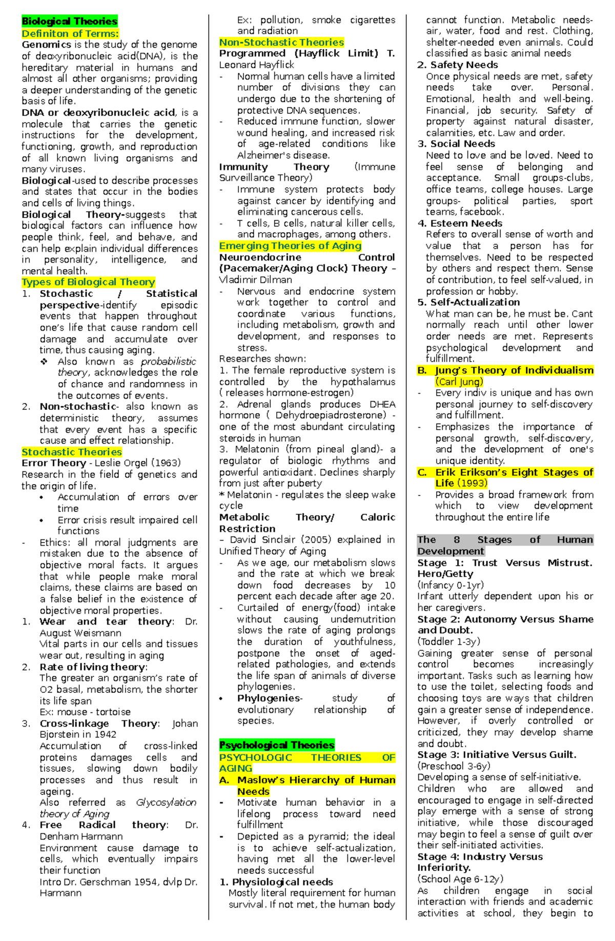 Geron Print Notes - Biological Theories Definiton of Terms: Genomics is ...