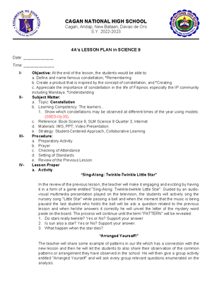 Lesson plan in science - 4A’s LESSON PLAN in SCIENCE 9 Date ...
