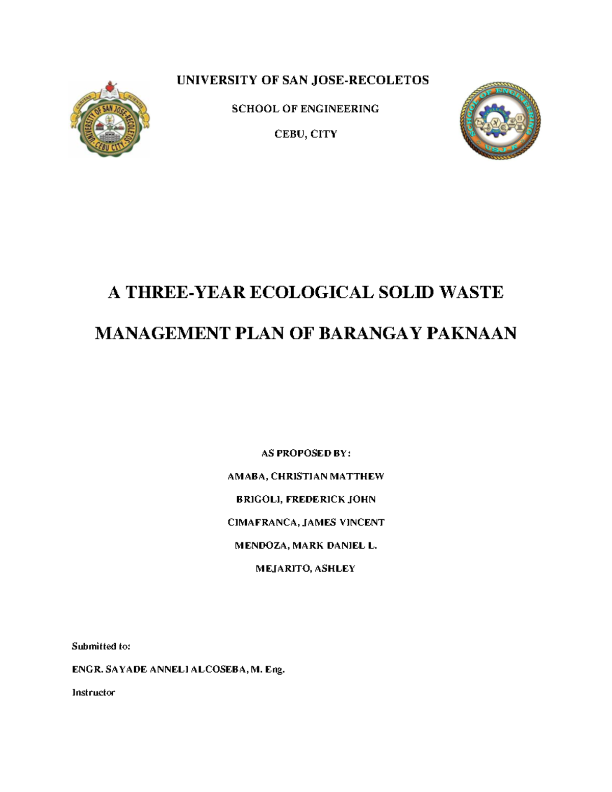 A Three Year Ecological Solid Waste Management Plan of Barangay Paknaan ...